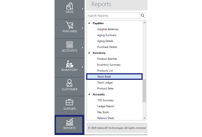 Stock Book Report | Billing Management Software | Accoxi