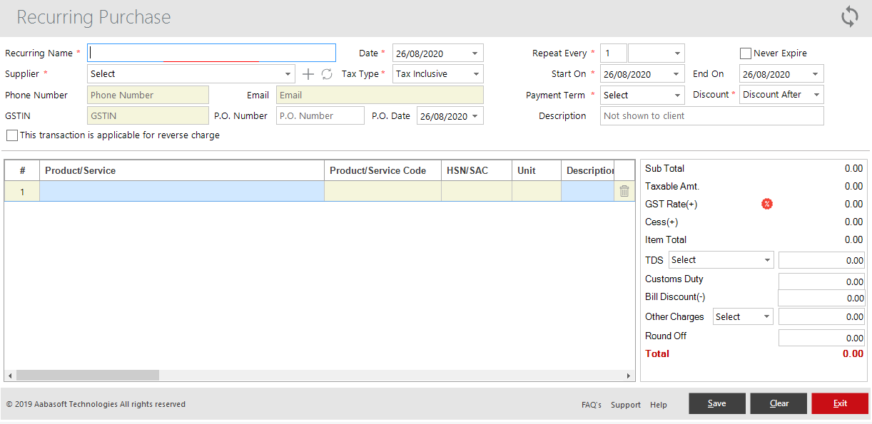 Recurring Purchase Invoices | Online Invoicing Software | Accoxi