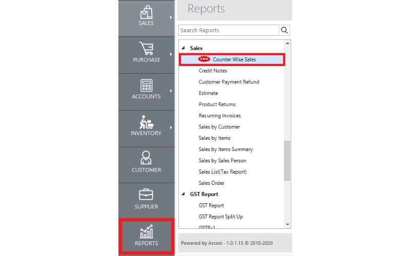 Counter wise Sales Report | Best Accounting Software | Accoxi