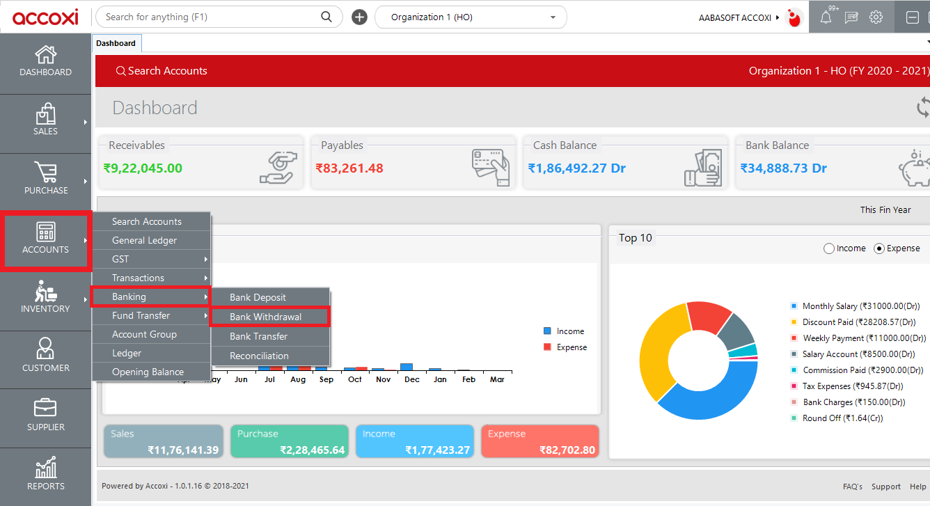 How To Record Bank Withdrawal | Accounting Software Online | Accoxi