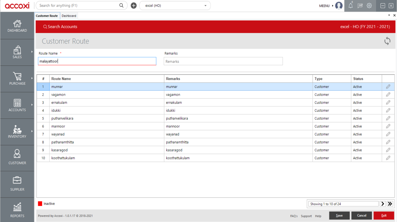 Customer Route | Billing Software | Accoxi