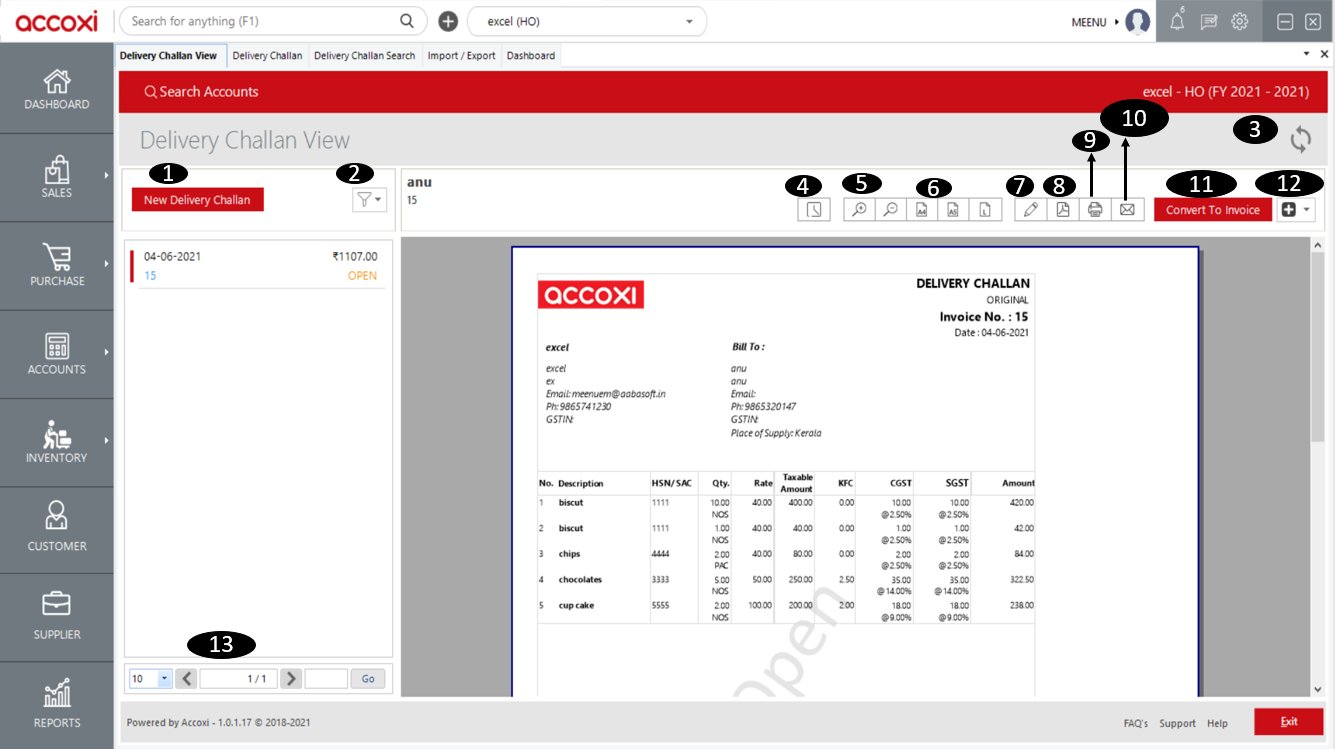 Delivery Challan | Billing Management Software | Accoxi